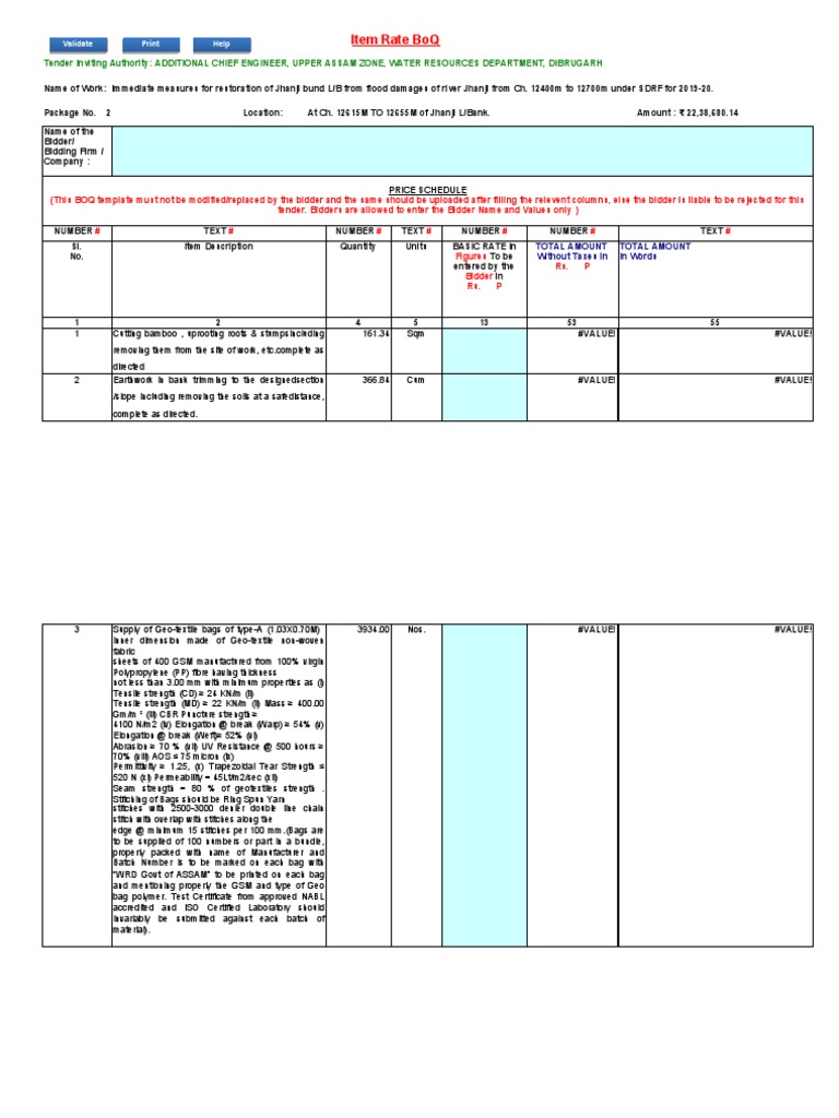 Item Rate Boq: Validate Print Help | PDF | Fibers | Nonwoven Fabric