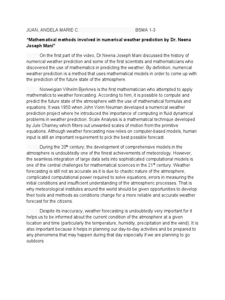 Mathematical Methods Involved in Numerical Weather Prediction by Dr ...