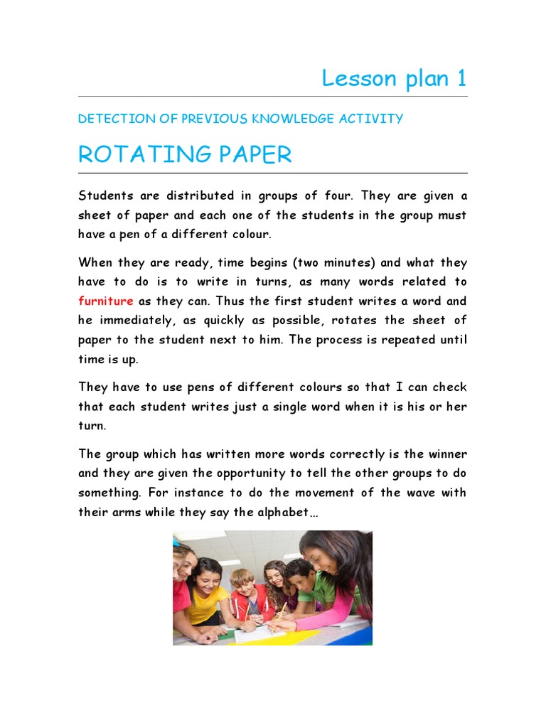 Lesson Plan 1 Rotating Paper: Detection of Previous Knowledge Activity ...