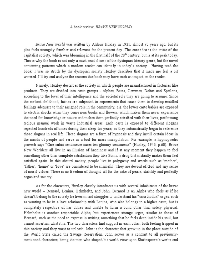 Review of Huxley's Brave New World | PDF | Social Science | Philosophy
