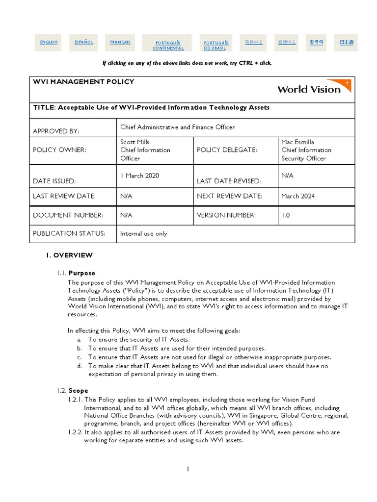 Management Policy PDF | PDF | Information Security | World Vision ...