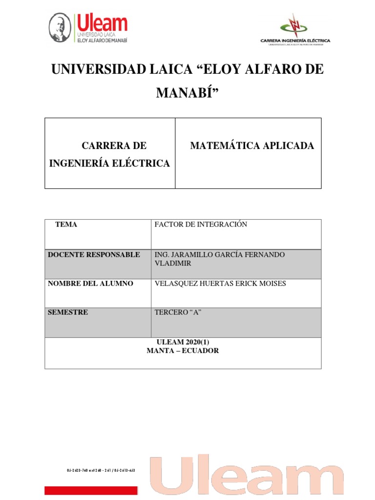 Factor de Integracion | PDF | Ecuaciones diferenciales | Ecuaciones