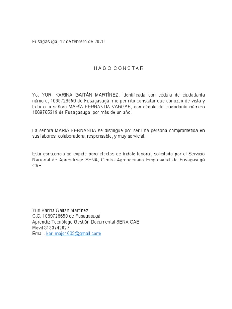 Carta Certificacion Personal | PDF