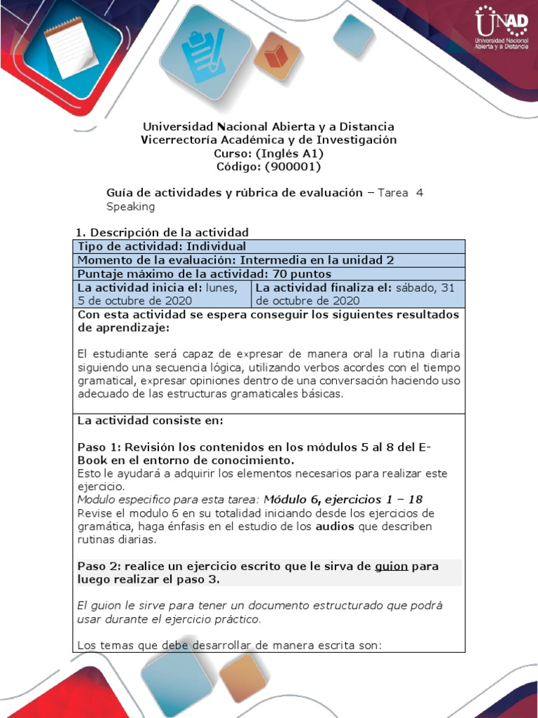 Activity Guide and Evaluation Rubric - Task 4 - Speaking PDF | PDF | Plagio | Evaluación