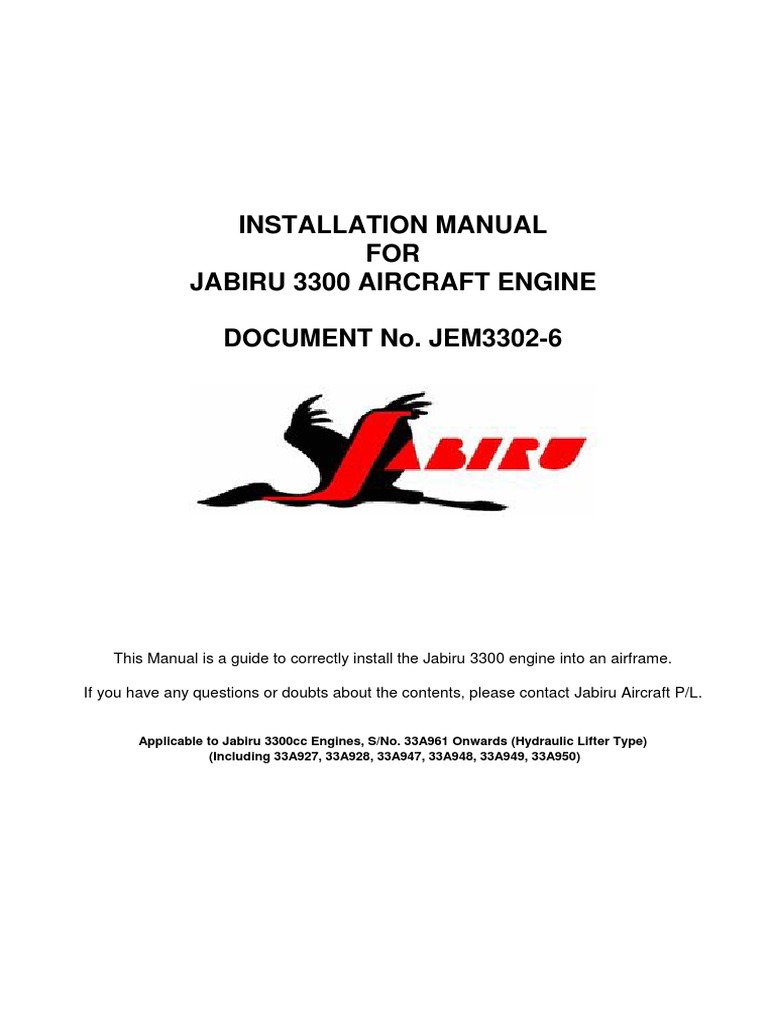 Installation Manual for Jabiru 3300 Aircraft Engine | PDF | Ignition ...