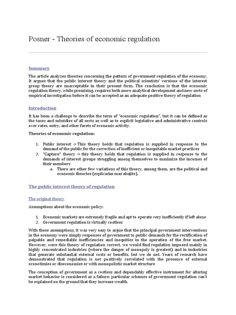 Theories of Economic Regulation | PDF | Economics | Interest