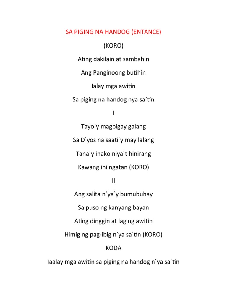 Sa Piging Na Handog | PDF