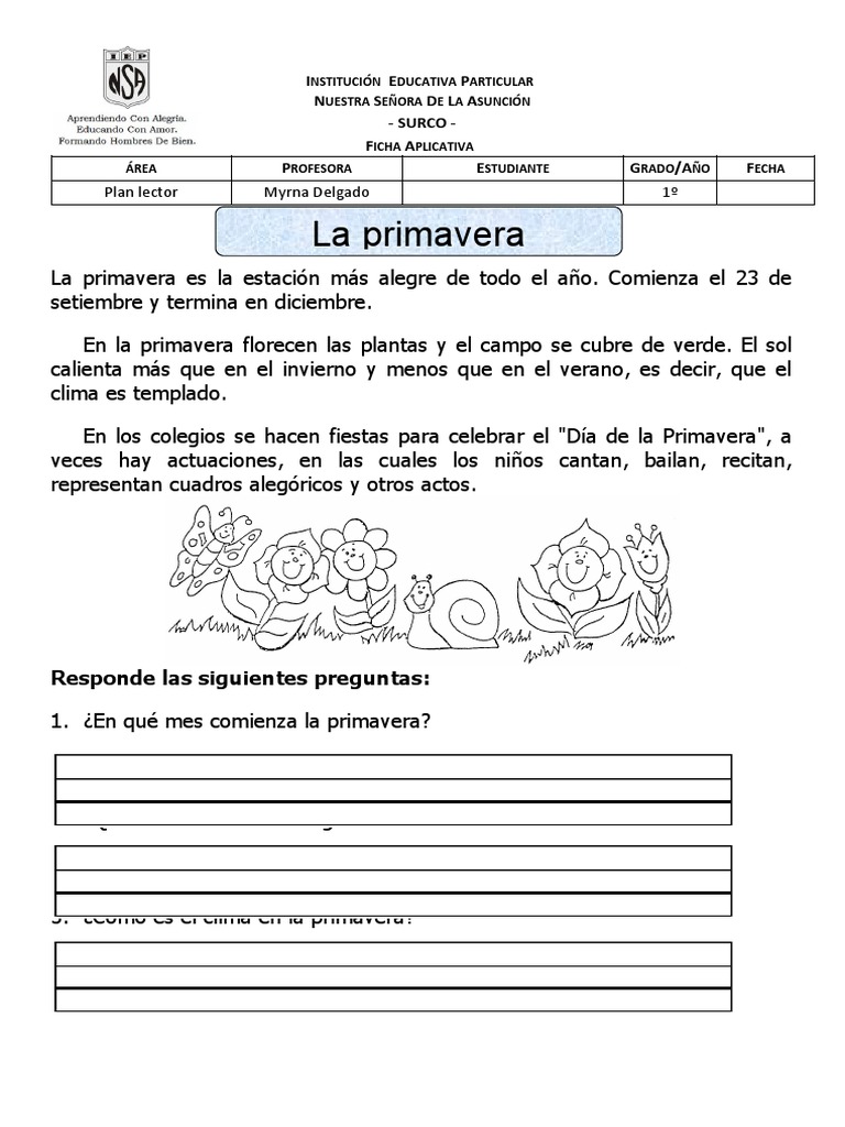 La Primavera: Ficha Educativa para Niños | PDF | Artes del Lenguaje y ...