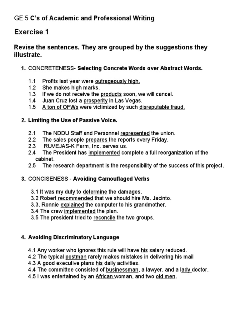 GE 5 Cs of Academic Writing-Exercises 12 | PDF | Business