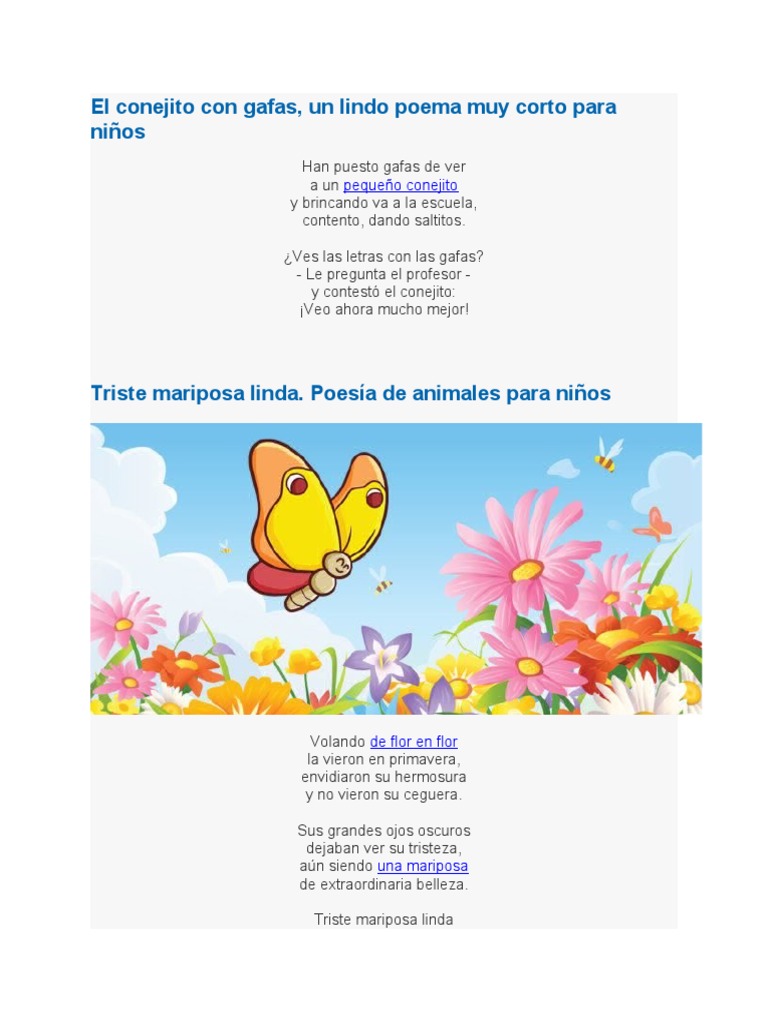 Poemas infantiles de conejos y mariposas | PDF