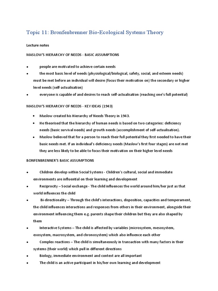Topic 11: Bronfenbrenner Bio-Ecological Systems Theory: Lecture Notes ...