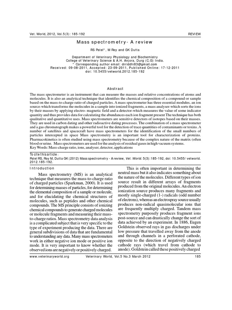 Mass Spectrometry - A Review PDF | PDF | Tandem Mass Spectrometry ...