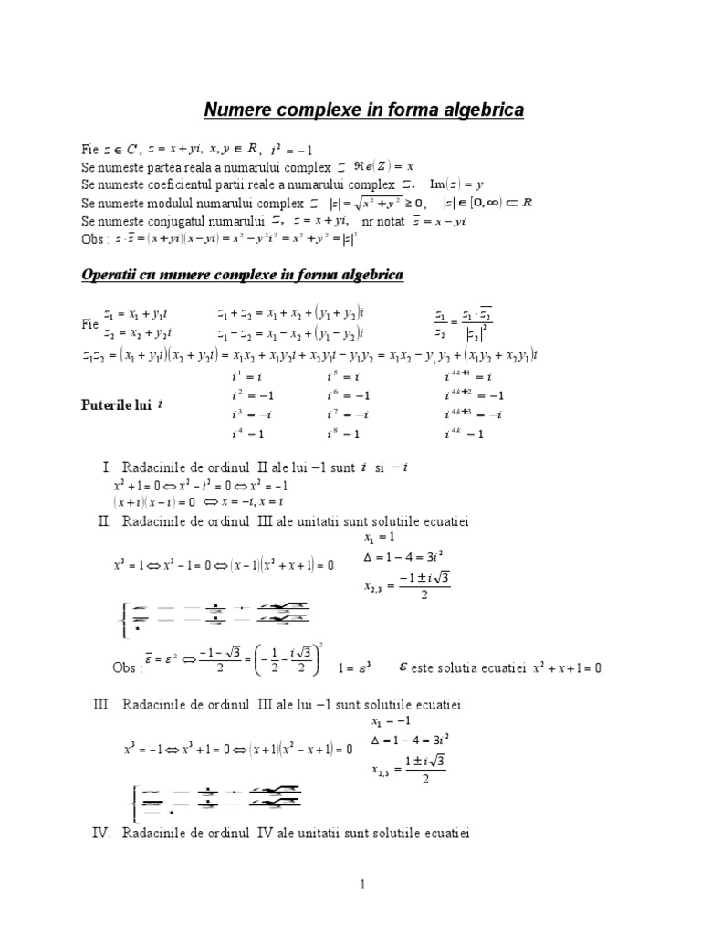 Numere Complexe in Forma Algebrica | PDF