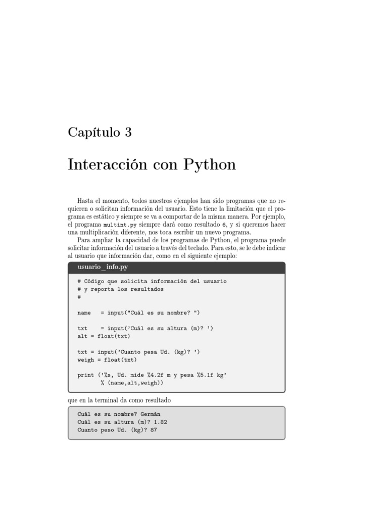 Capitulo 3-Interaccion Python | PDF | Python (lenguaje de programación ...