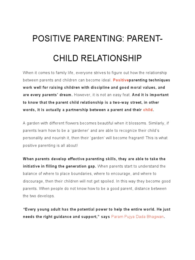 Positive Parenting: Parent-Child Relationship | PDF