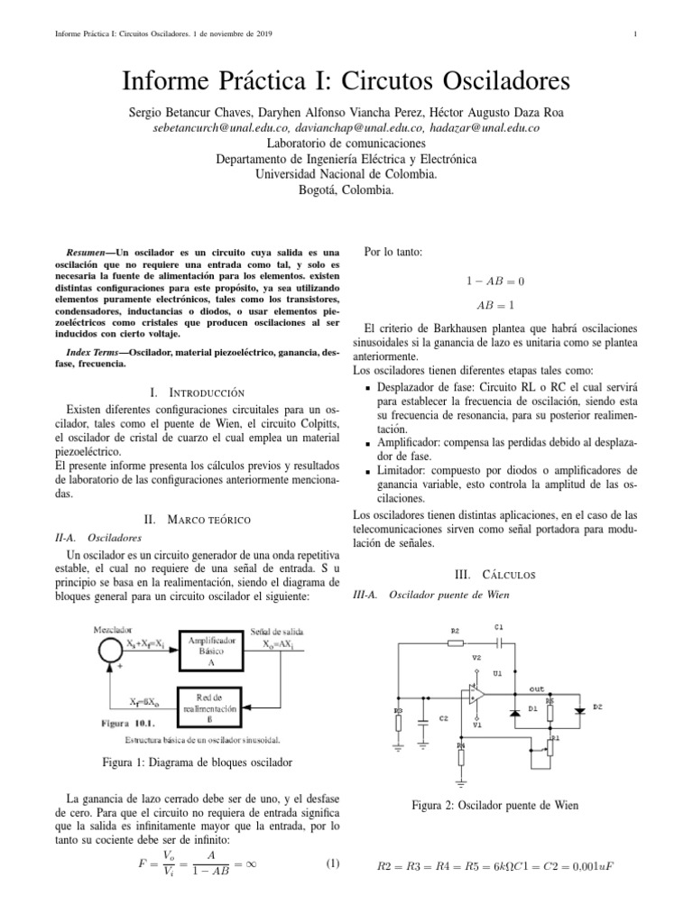 Informe PR Ctica I Circuitos Osciladores | PDF | Oscilación ...