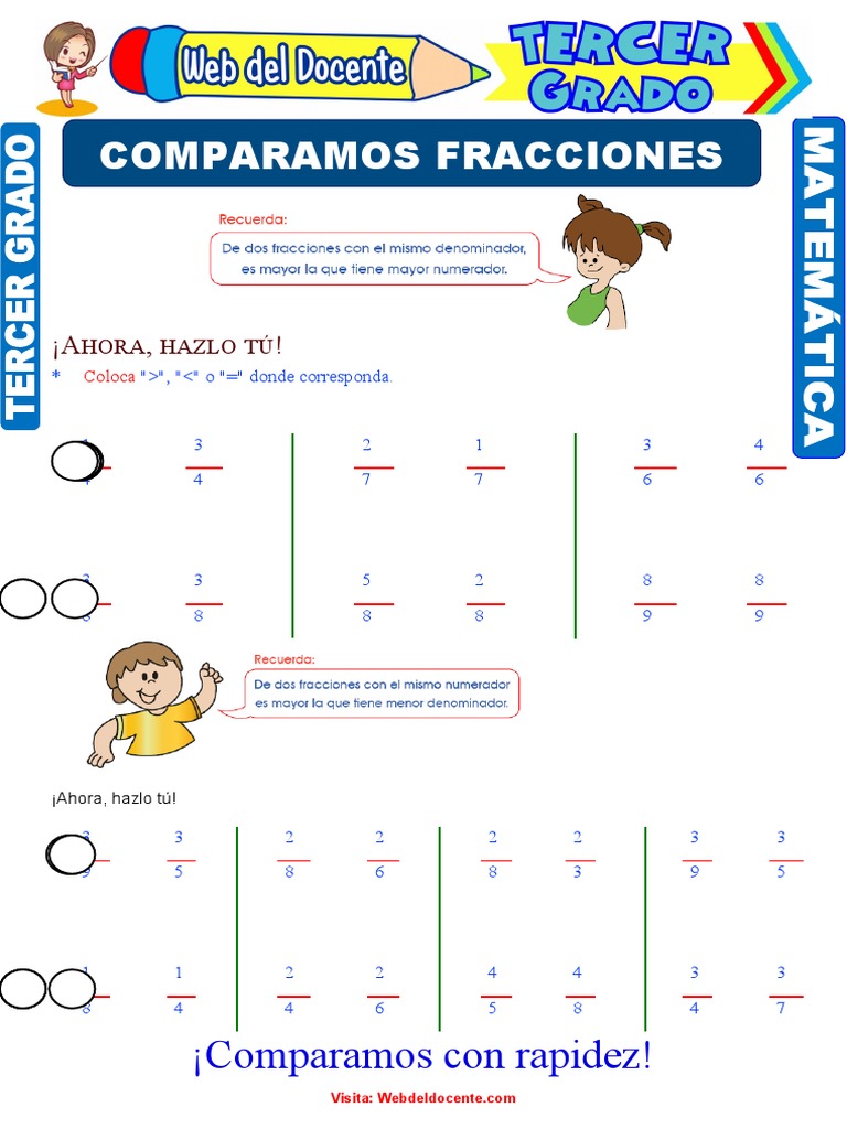 Comparación de Fracciones para Tercer Grado | PDF