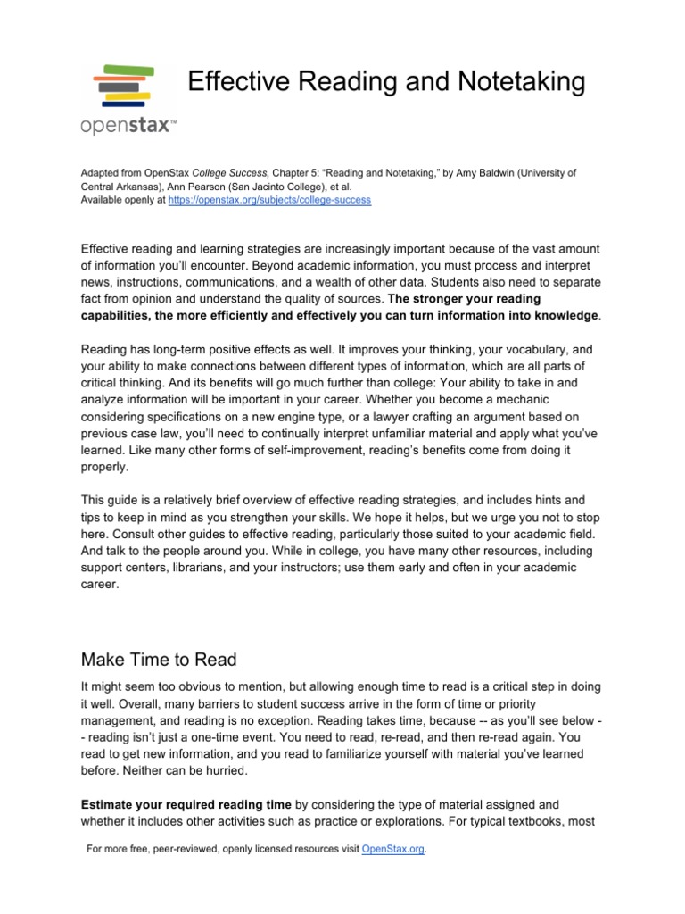 Effective Reading and Notetaking: Make Time To Read | Download Free PDF ...