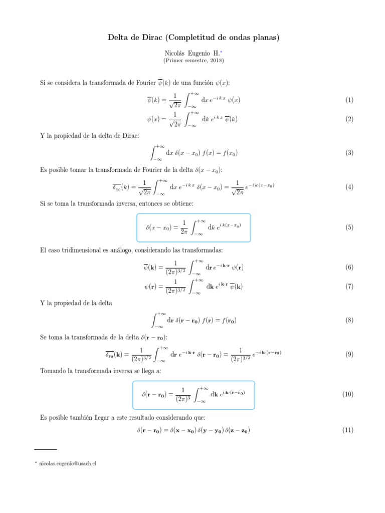 Delta de Dirac | PDF | Análisis matemático | Funciones y mapeos