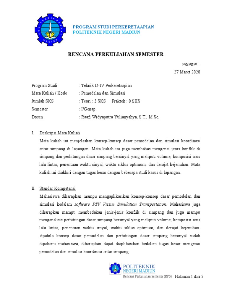 Rencana Perkuliahan Semester (RPS) - Pemodelan Dan Simulasi | PDF