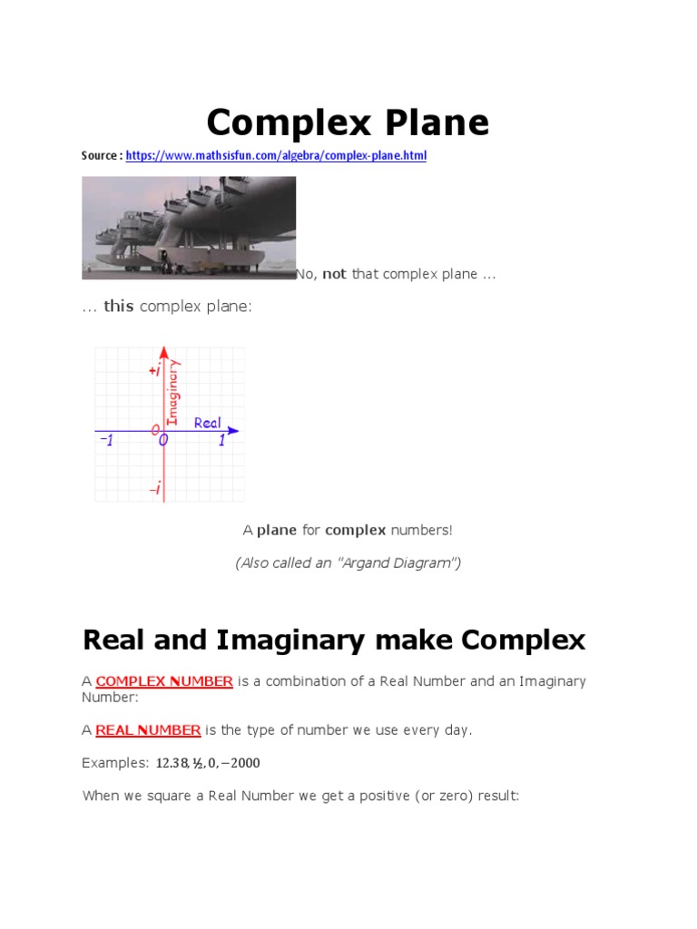 Complex Plane: Real and Imaginary Make Complex | PDF | Complex Number ...