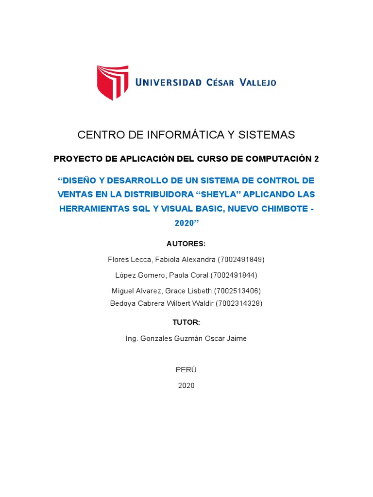Informe Proyecto SQL + Visual Computo 2 | PDF | Servidor SQL de Microsoft | SQL