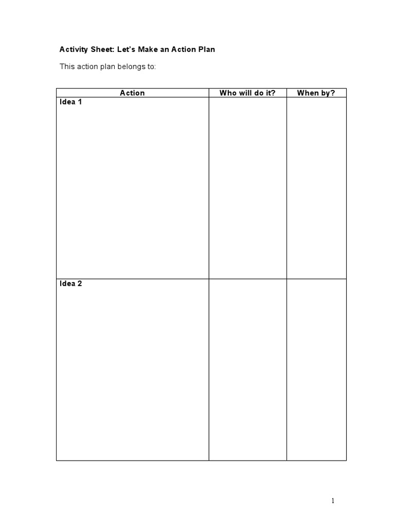 This Action Plan Belongs To:: Activity Sheet: Let's Make An Action Plan ...