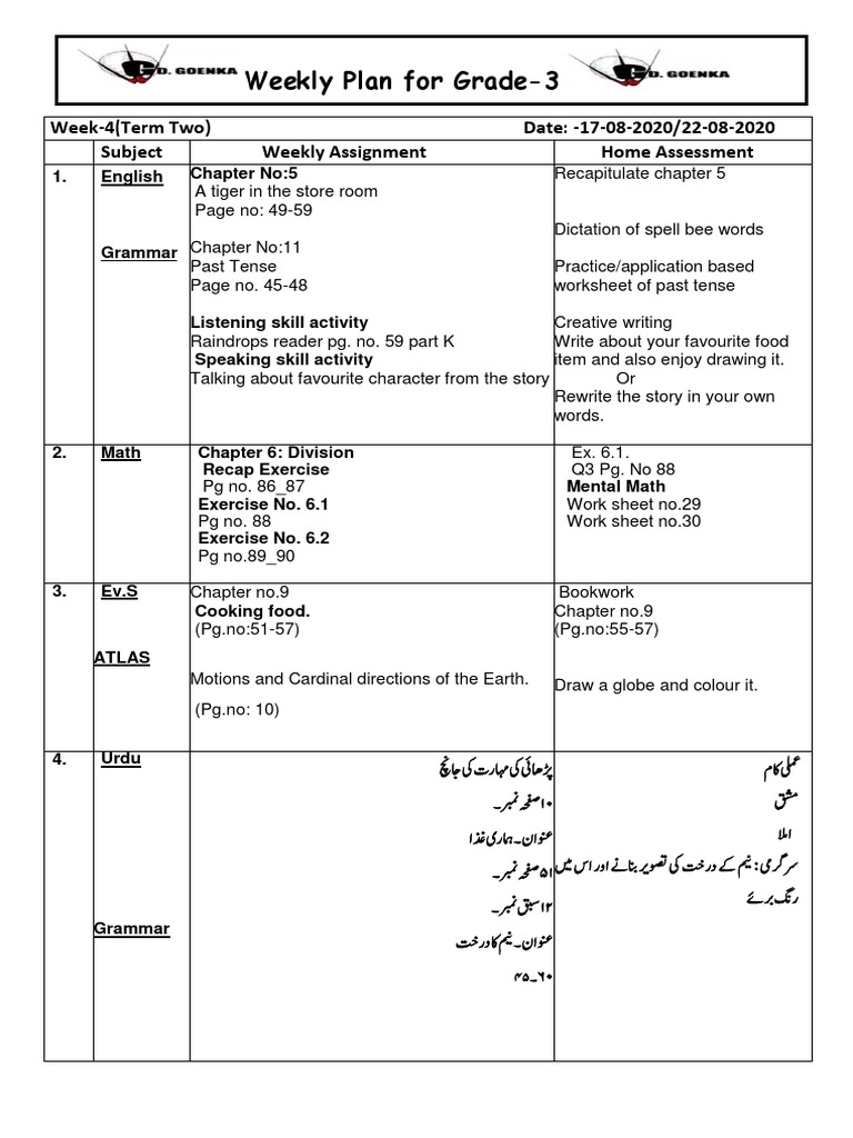 Grade 3 Weekly Planner Week 4 Term II 1 PDF | PDF