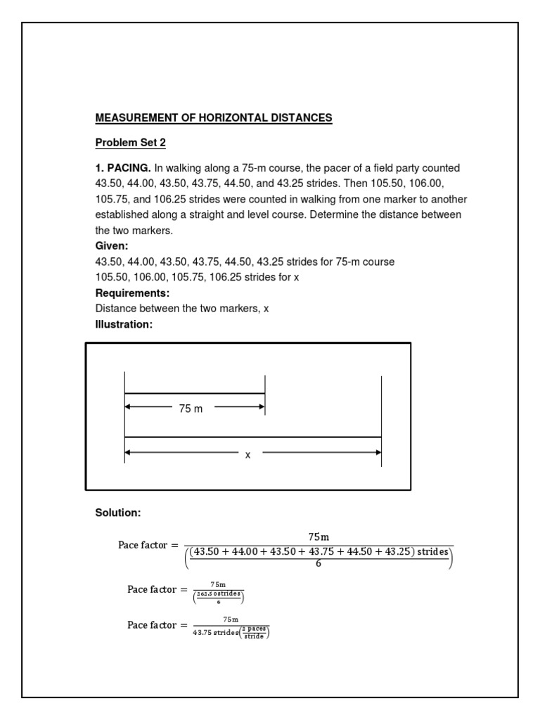 Measurement of Horizontal Distances Problem Set 2 1. PACING. in Walking ...