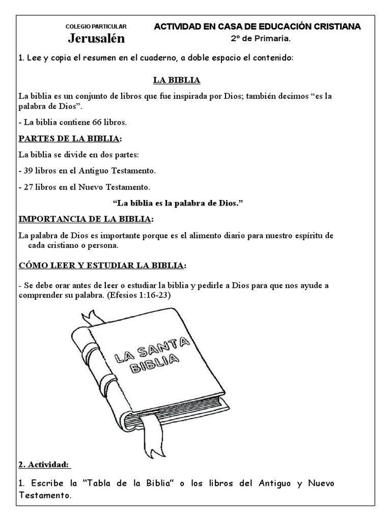 ACTIVIDAD EN CASA 2 La biblia Xtna - 2ºGRADO | PDF