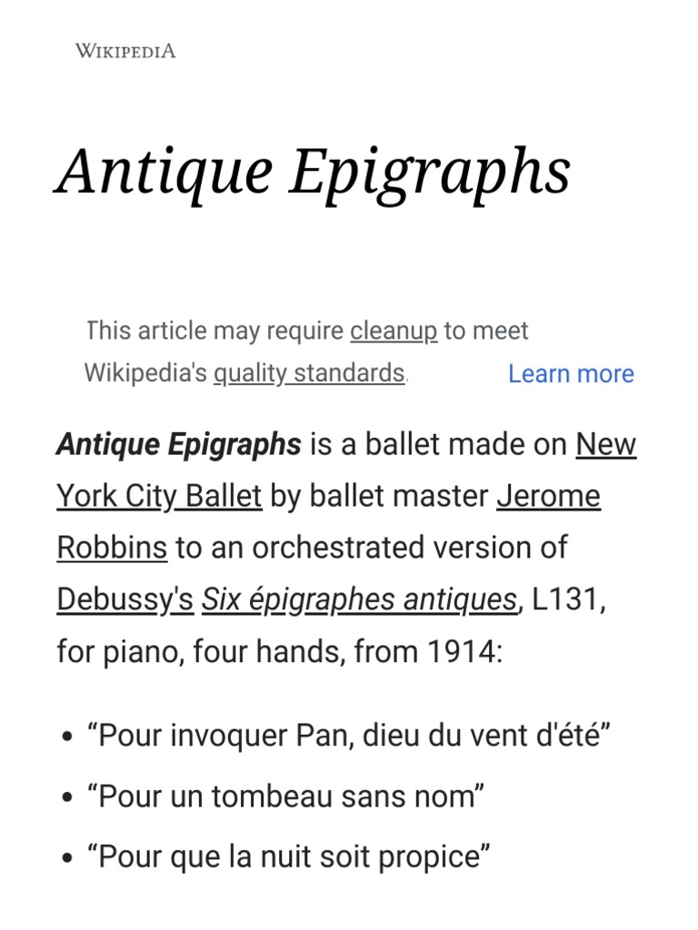 Antique Epigraphs: Antique Epigraphs Is A Ballet Made On New | PDF
