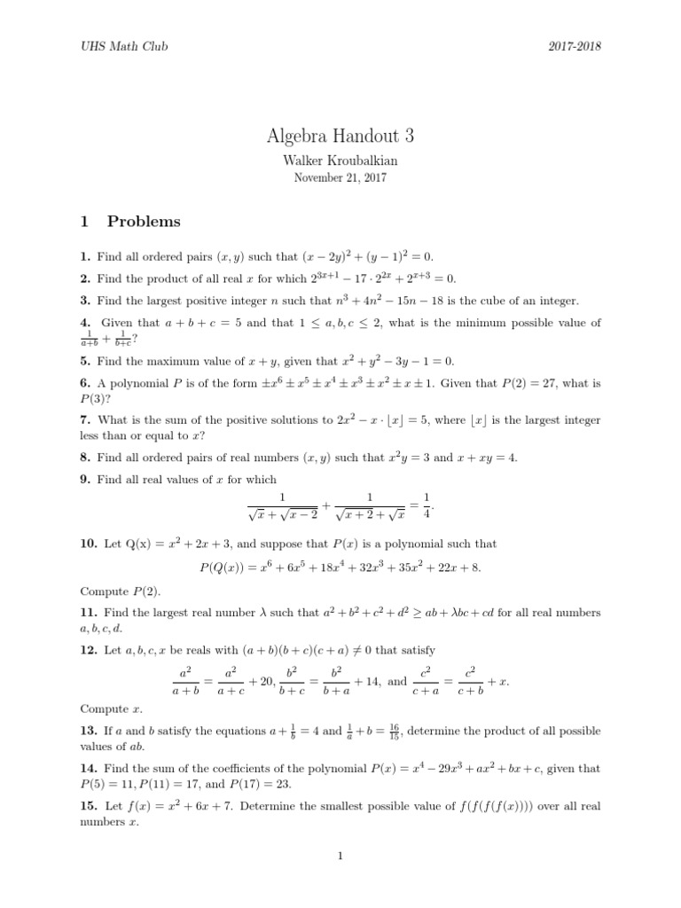 Algebra Handout 3: 1 Problems | PDF | Algorithms | Abstract Algebra