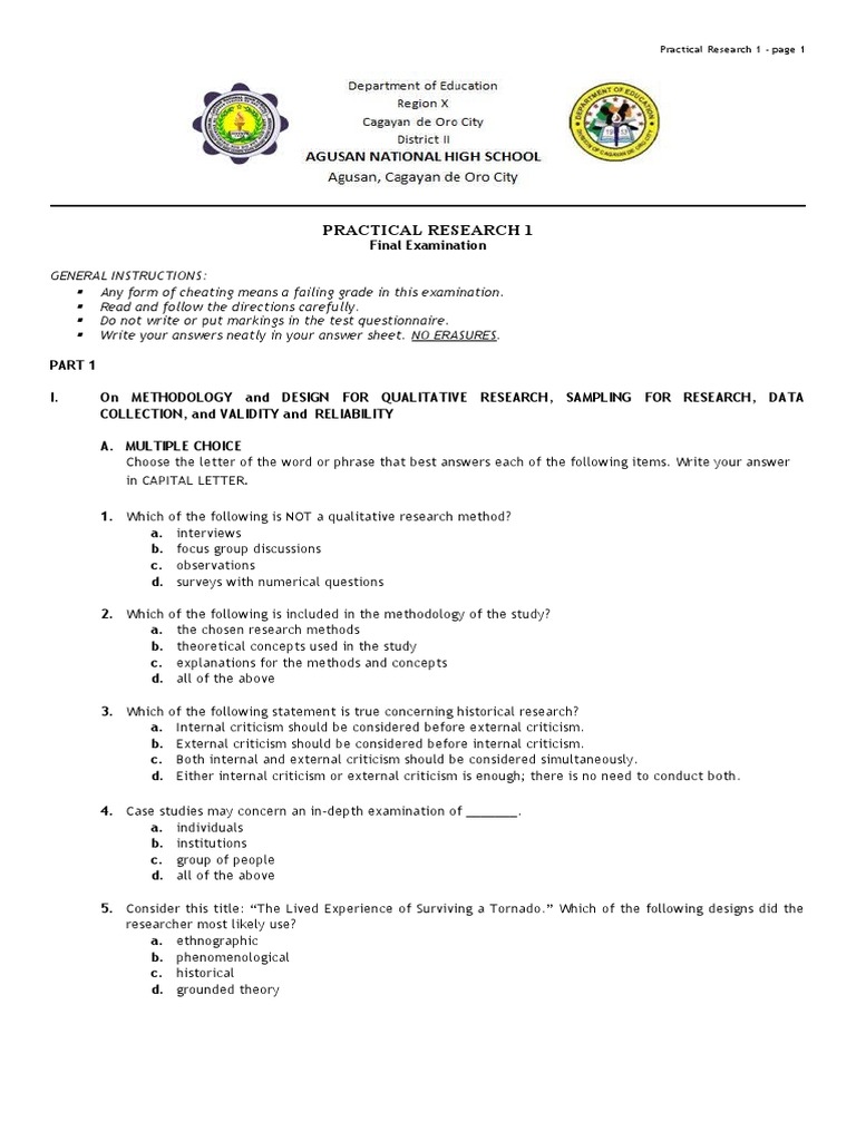 Grade 11 Practical Research Final Exam | PDF | Validity (Statistics ...