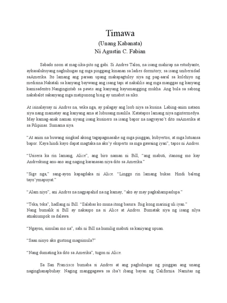 Timawa Nobela - Grade 9 | PDF