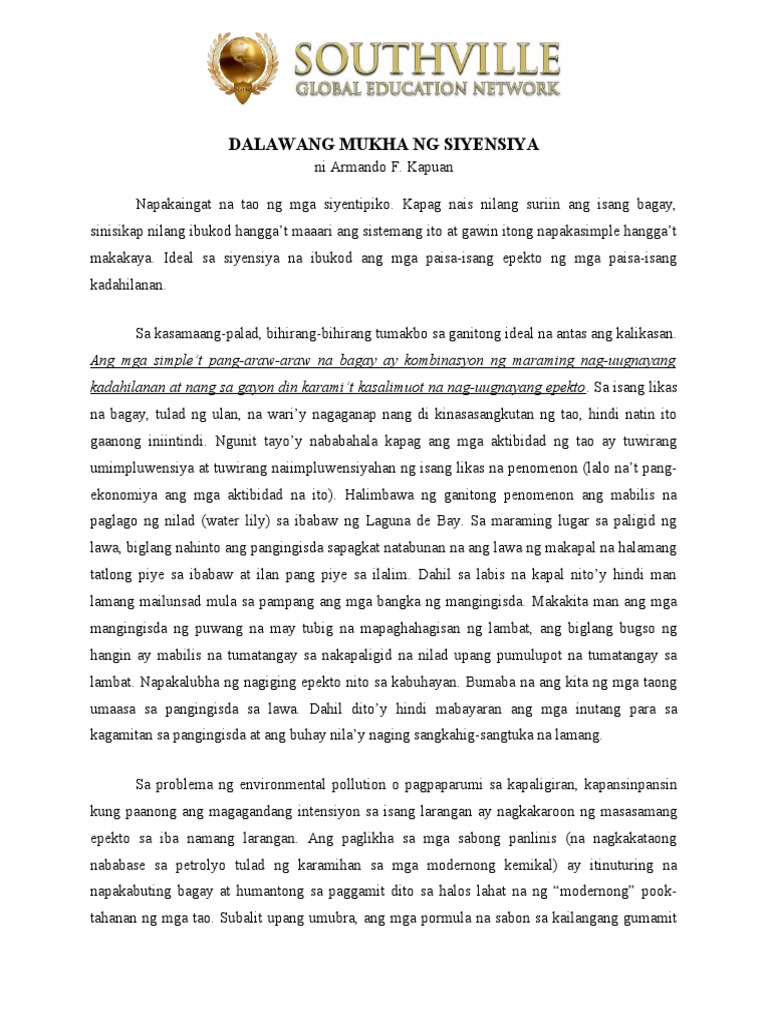 Dalawang Mukha NG Siyensya - Sanaysay - Grade 8 | PDF