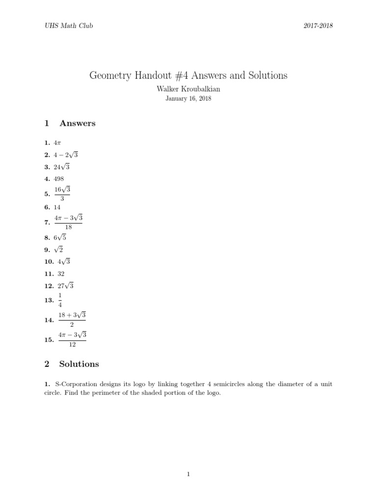 Geometry 4 Solutions UHSMC | PDF | Area | Triangle