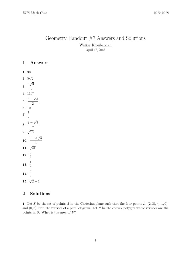 Geometry 7 Solutions UHSMC | PDF | Triangle | Area