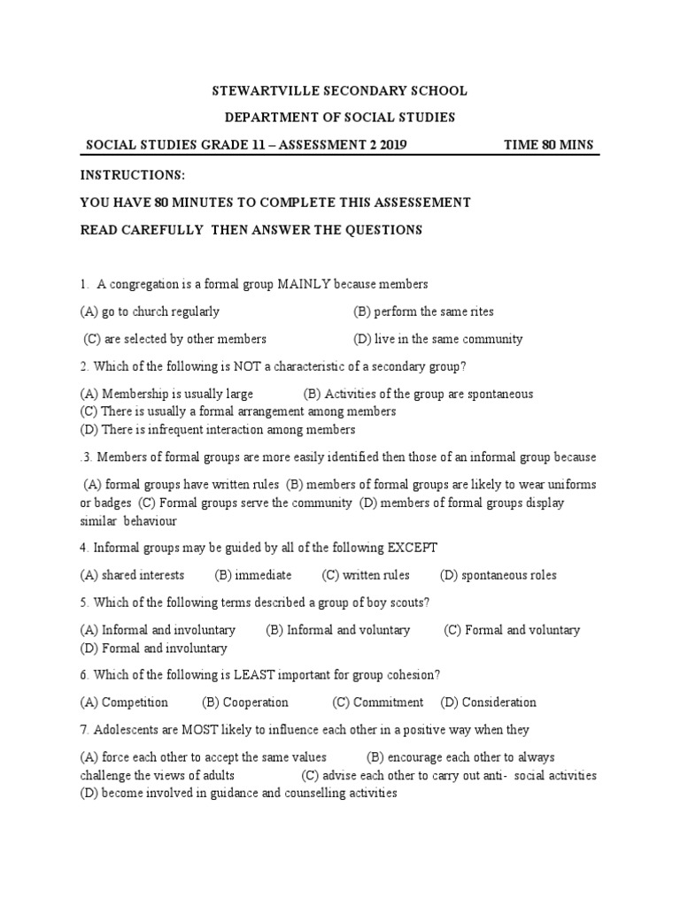 Grade Eleven Test 2019 Social Studies | PDF | Caribbean | Policy