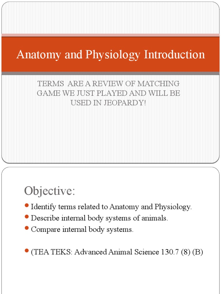 Anatomy and Physiology Introduction: Terms Are A Review of Matching ...