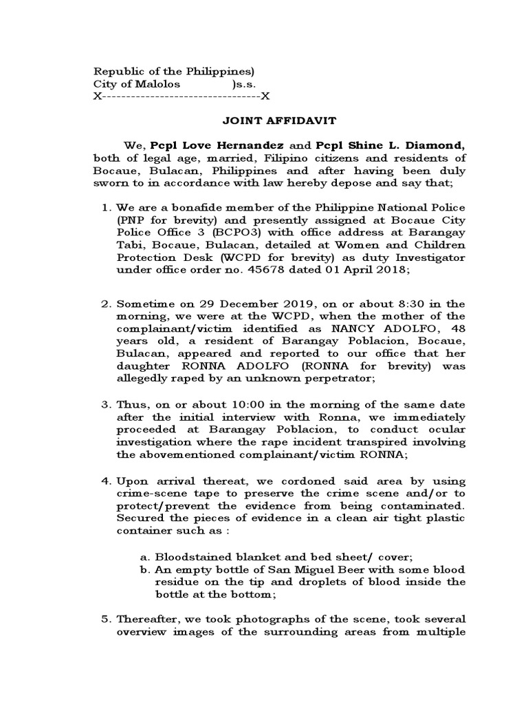 Joint Affidavit of Duty Officers | PDF | Affidavit | Crime & Violence