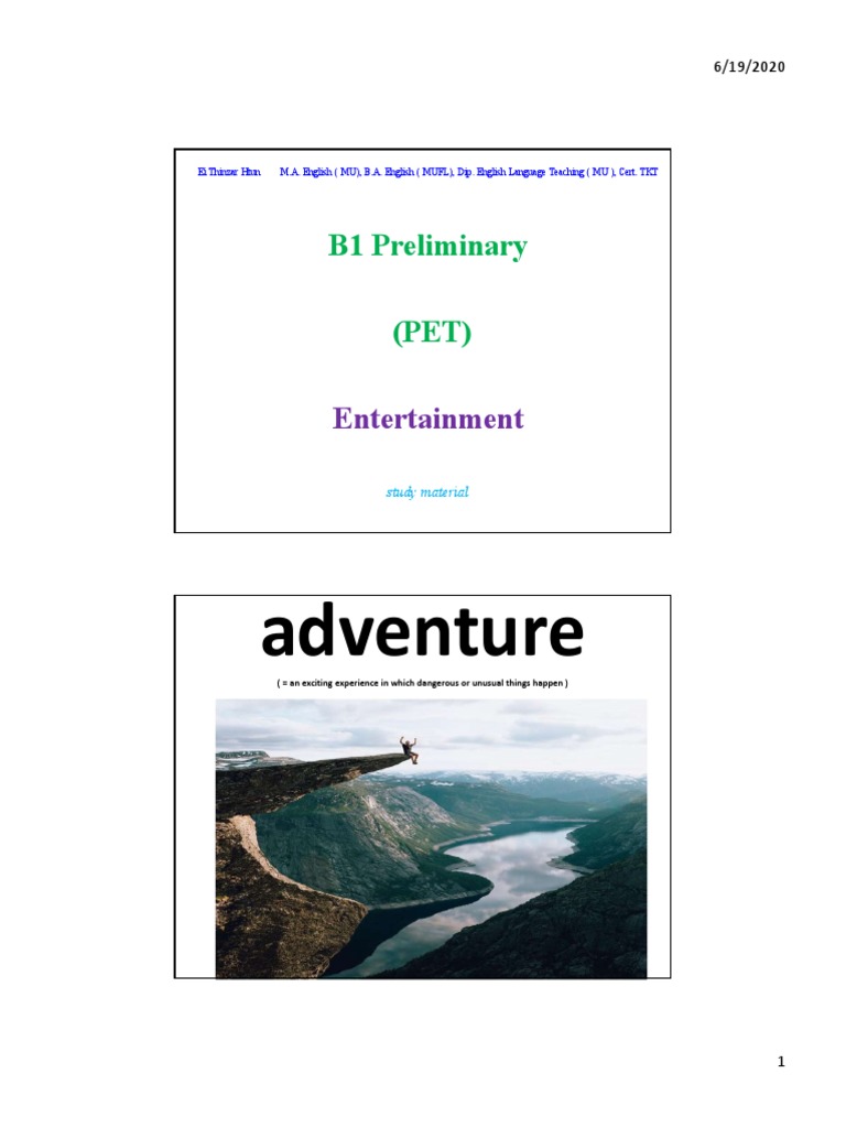 B1 Preliminary (PET) Study Material 27 Entertainment by Ei Thinzar Htun ...