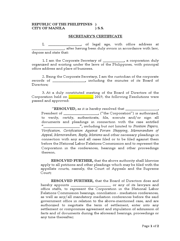 Verification, Certification Against Forum Shopping, Memorandum of ...