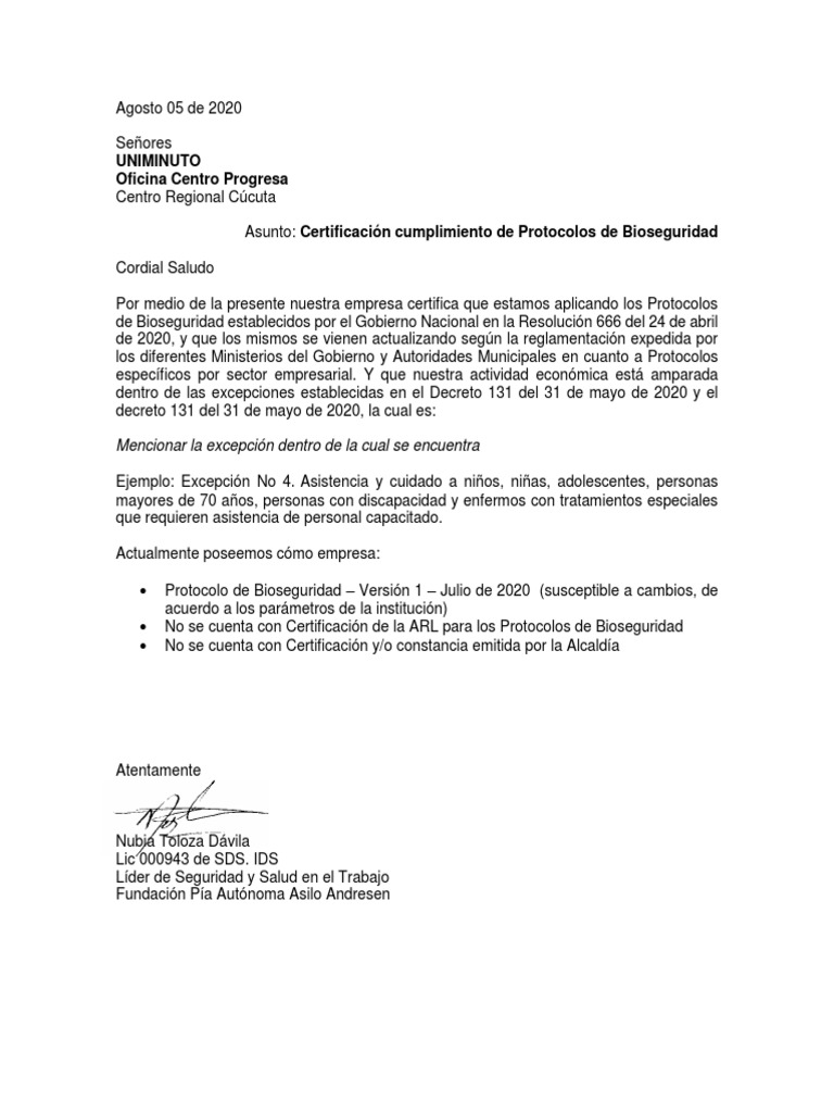 Carta de Protocolo PDF | PDF