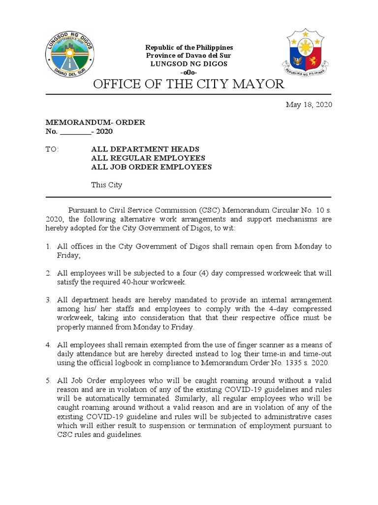 Office of The City Mayor: Memorandum-Order No. - 2020 All Department ...