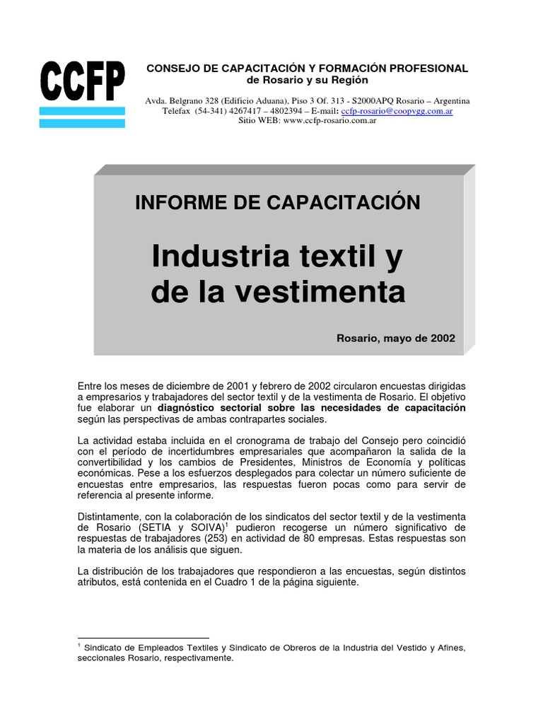 Informe de Capacitacion - Industrial Textil y de La Vestimenta - 2002 ...
