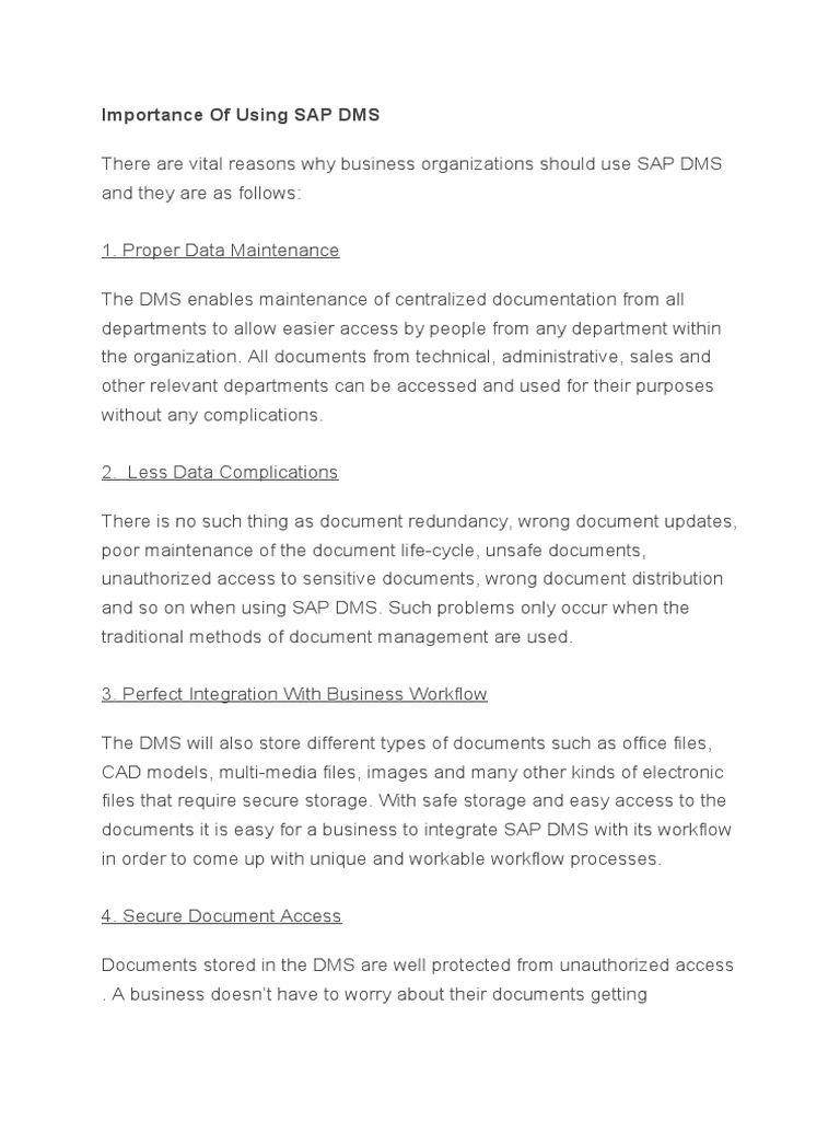 Importance of Using SAP DMS | PDF | Computer File | Databases