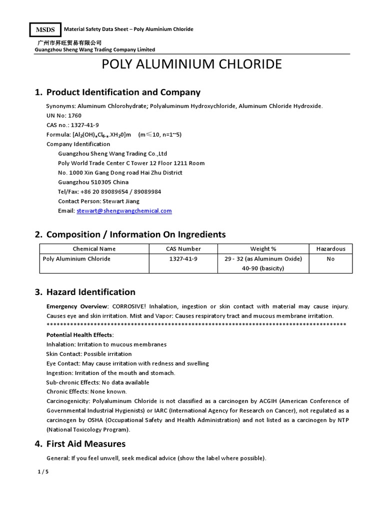 MSDS PAC Powder | PDF | Chlorine | Aluminium