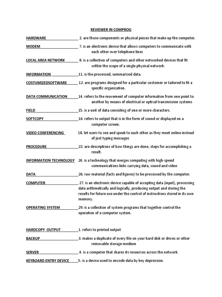 Reviewer in Comprog | PDF | Input/Output | Computer Network Reviewer in Comprog | PDF | Input/Output | Computer Network