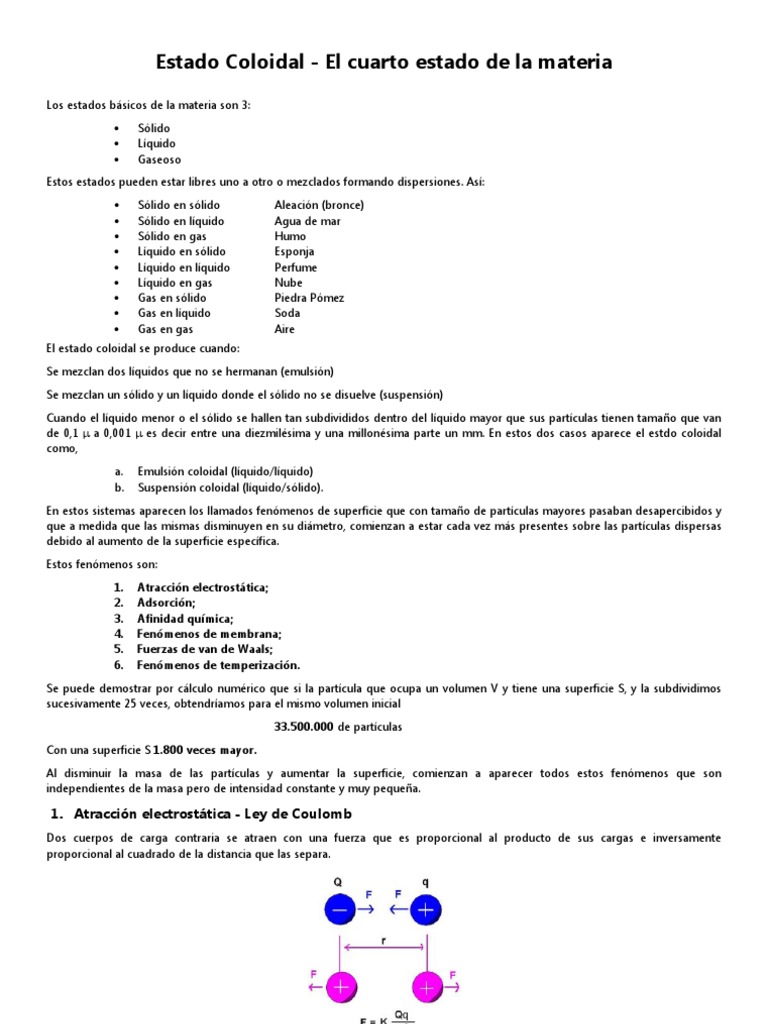 Estado Coloidal: Fenómenos y Aplicaciones | PDF | Coloide | Carga eléctrica