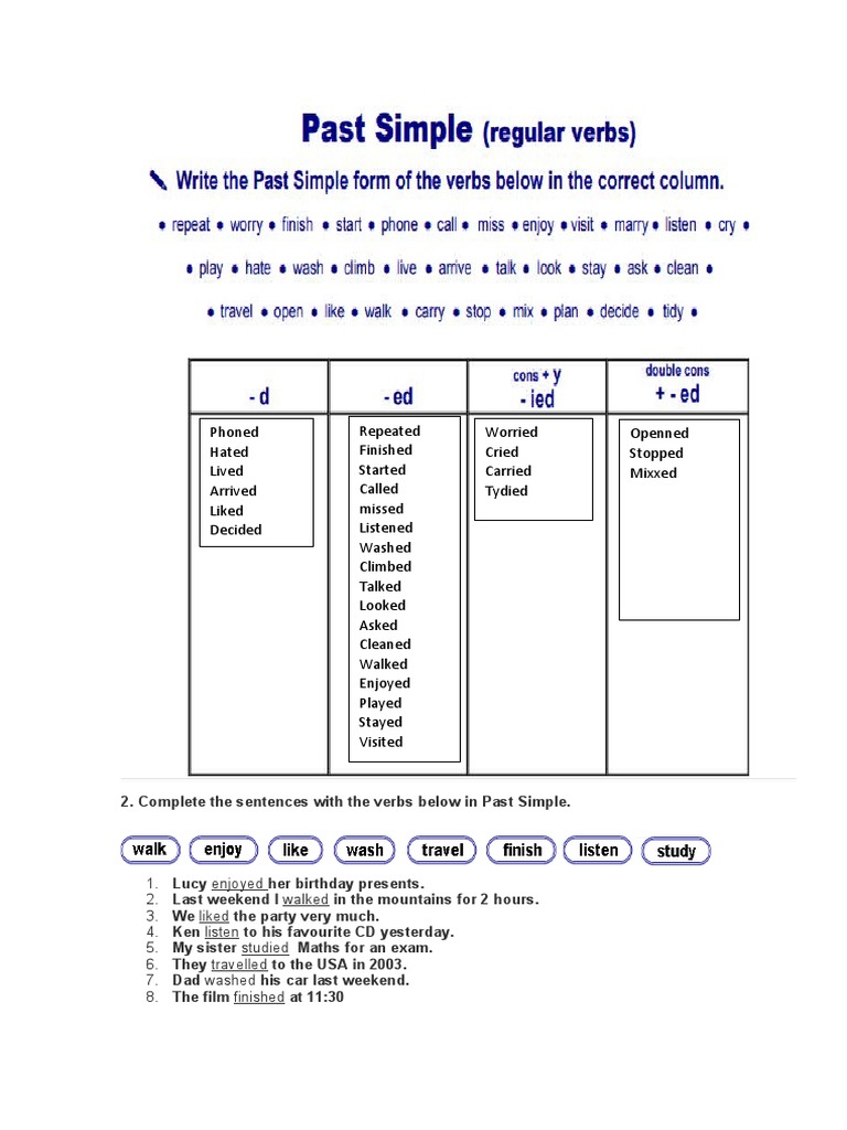 Complete The Sentences With The Verbs Below in Past Simple | PDF